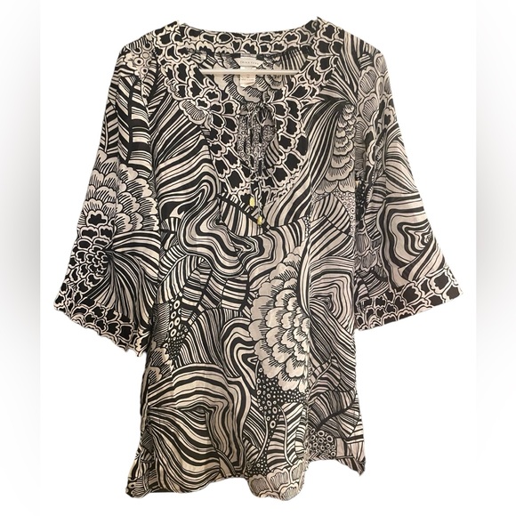 Trina Turk | Tops | Trina Turk Black White Floral Sheer Cottonsilk 34 ...
